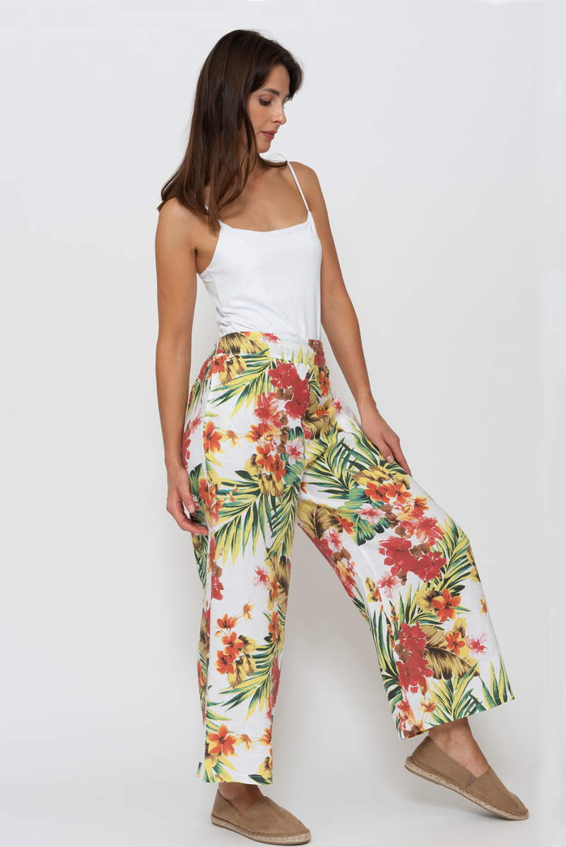 Blueberry Fluid Flora Print Pant - White – Vivid in Bellingen