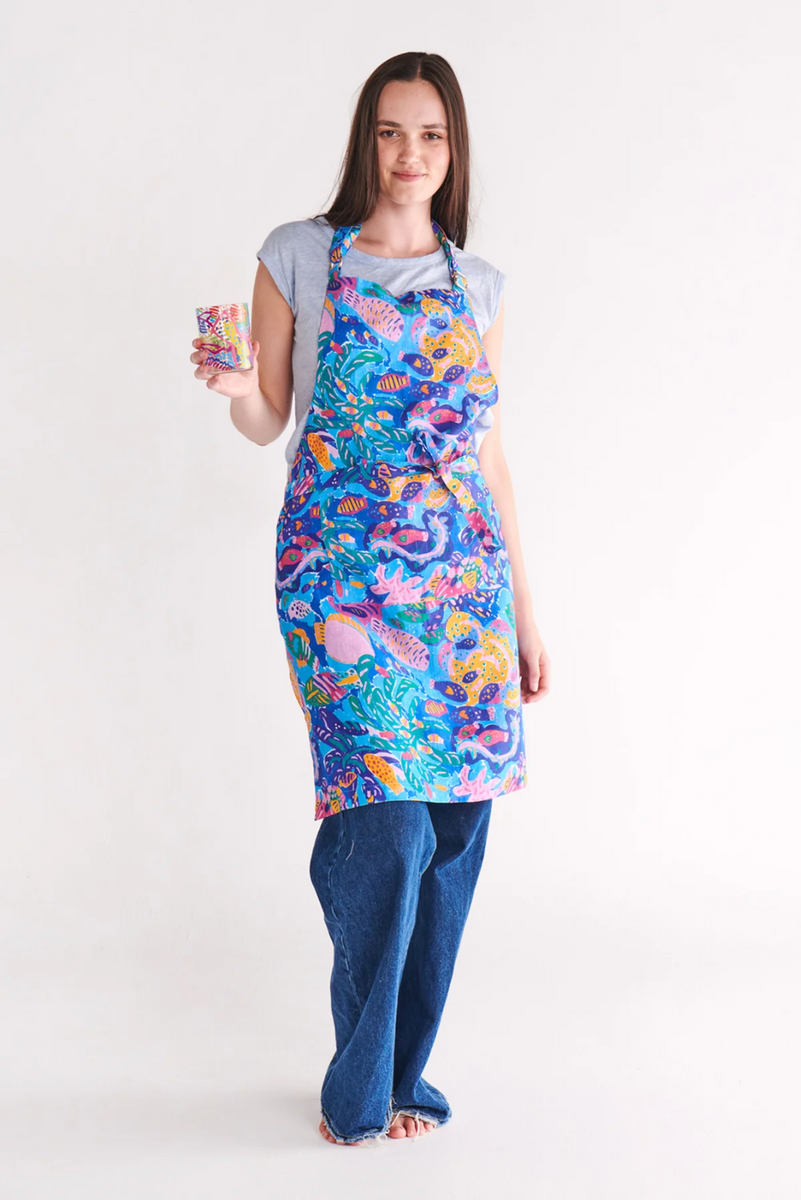 Kip & Co x Ken Done Reef Garden Linen Apron – Vivid in Bellingen