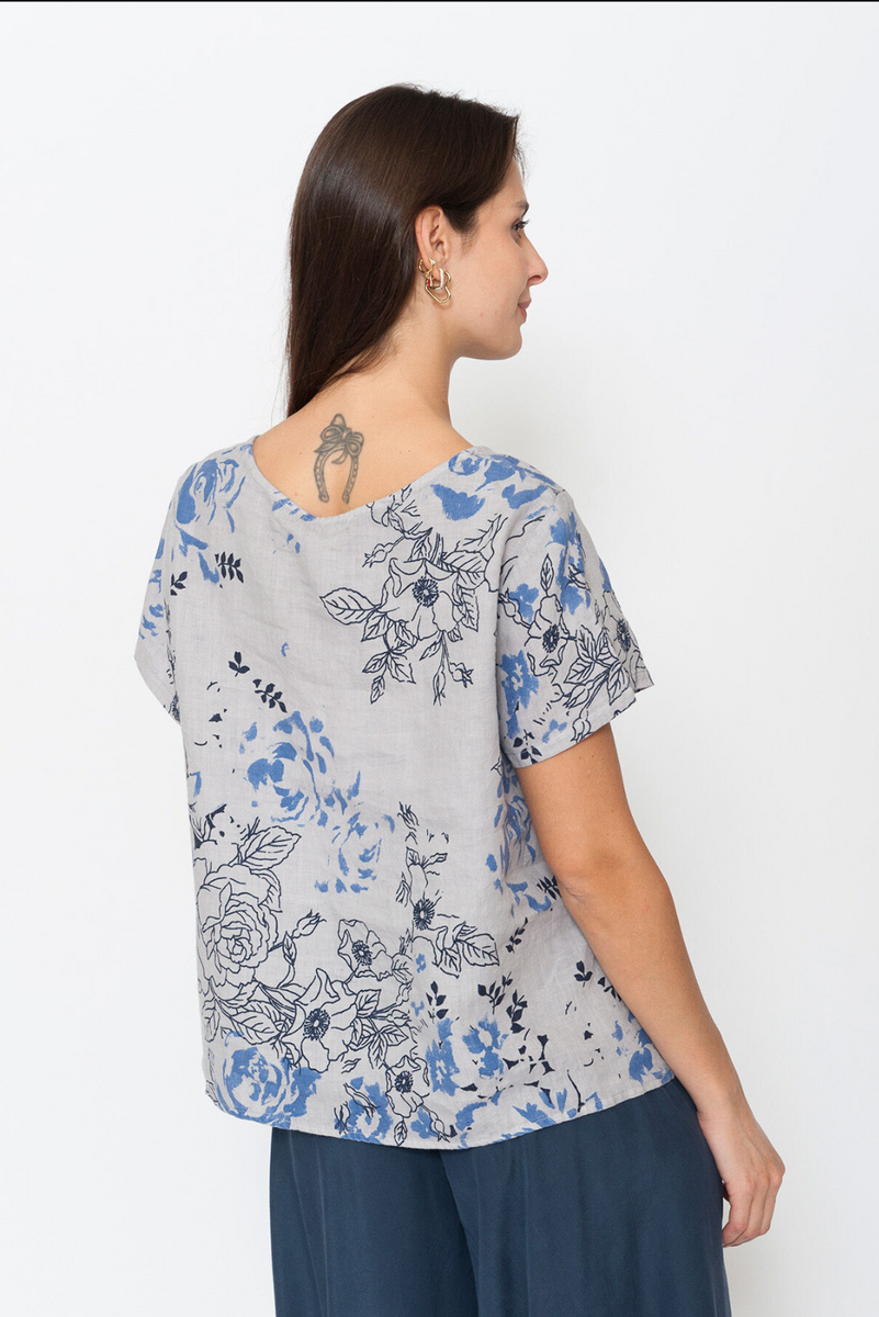 Blueberry Print Top Blue Roses - Ash – Vivid in Bellingen